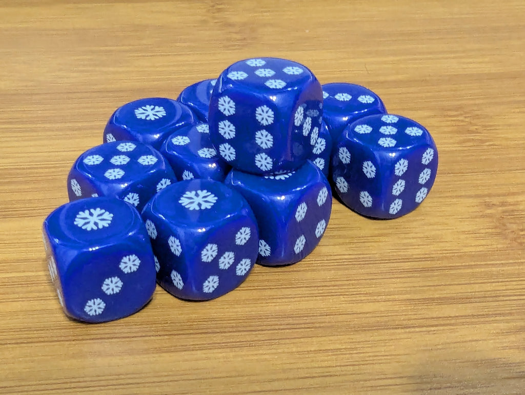 16mm Winter Snowflake Dice – Blue Holiday D6 with Printed Snowflakes
