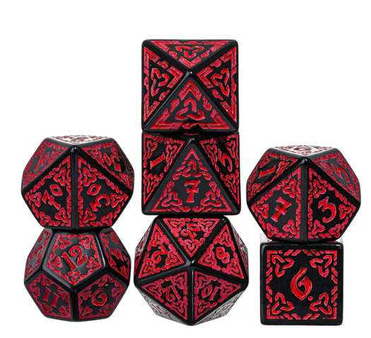 Celtic Knot Dice 7-Dice Set DND RPG Dice Druidic | White, Red, Orange,