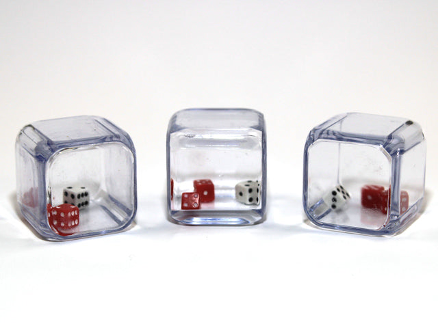 Triple Mini Dice Cube – 25mm Clear Cube with 3 Internal d6 Dice (sold