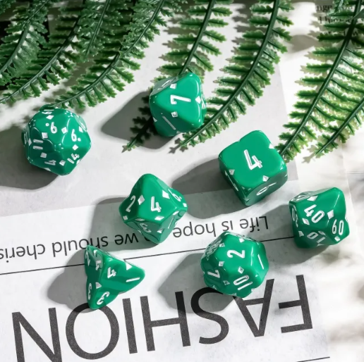 Diamond Crest: Verdant Valor (Green with White Numbers) 7-Dice Set