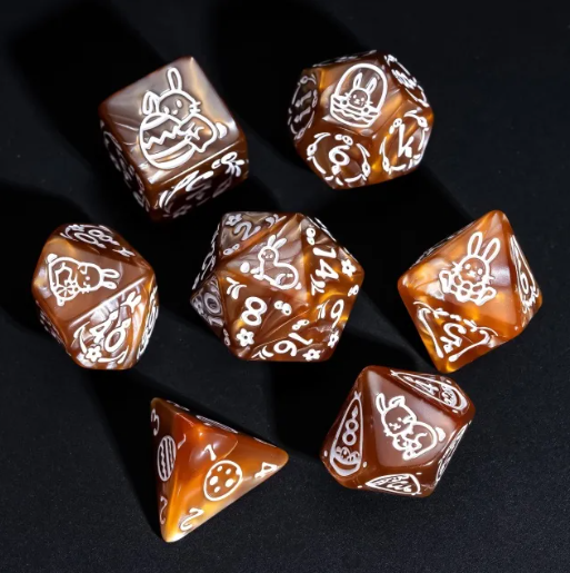 Cocoa Burrow: 7-Dice Bunny RPG Set (Chocolate Swirl)