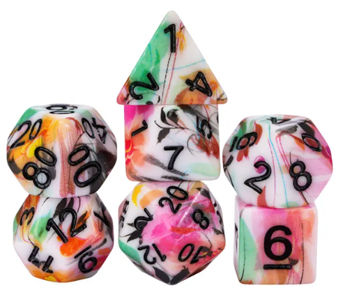 Multi-Colored Green and Gold DnD Dice | Marbled Dice