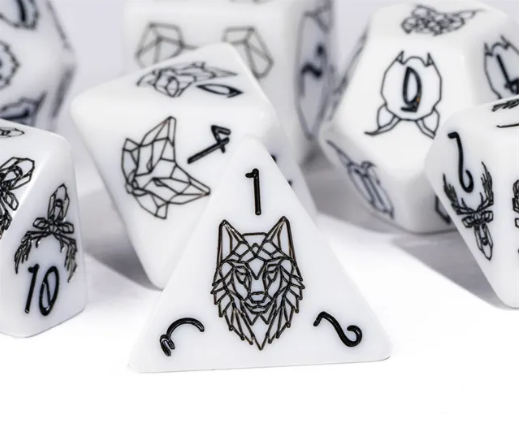 Unleash the Wild: Beast Dice - White 7-Dice Set with Black Beast Emble