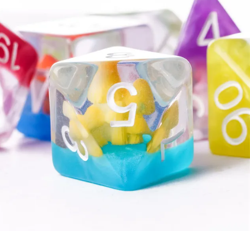 Enchanted Forest Mushroom Dice Set: 7-Piece Clear Resin RPG Dice w/Vib