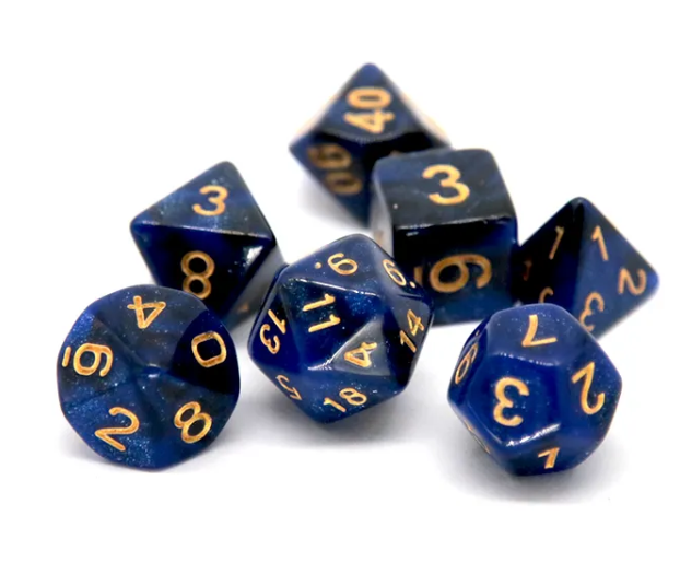 Midnight Blue Polyhedral Dice Set | 7-Dice Blue Set with Subtle Glitte