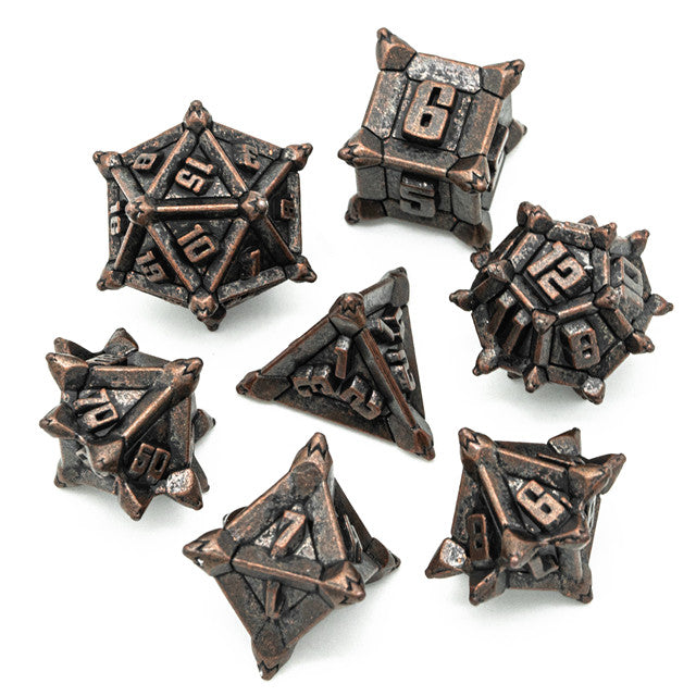 Ancient Copper Pinwheel Strengthened Metal 7-Dice Set | Metal DND Dice