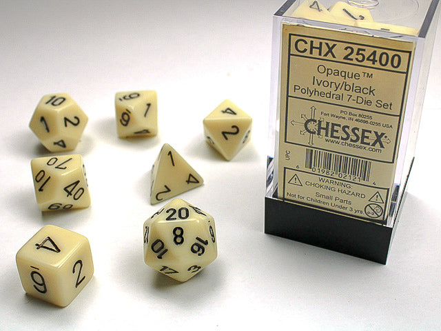 Opaque Polyhedral Ivory/black 7-Die Set Dnd Dice Set
