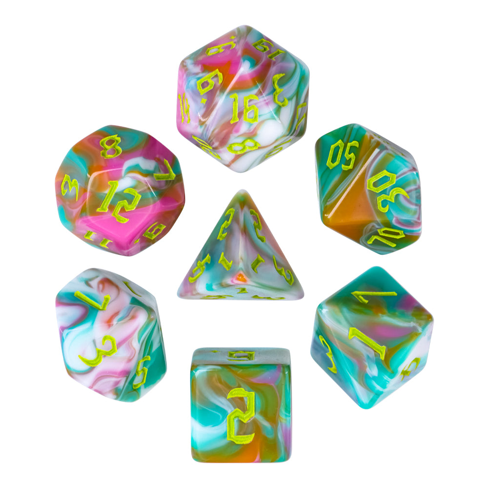 Multi-Colored Green and Gold DnD Dice | Marbled Dice