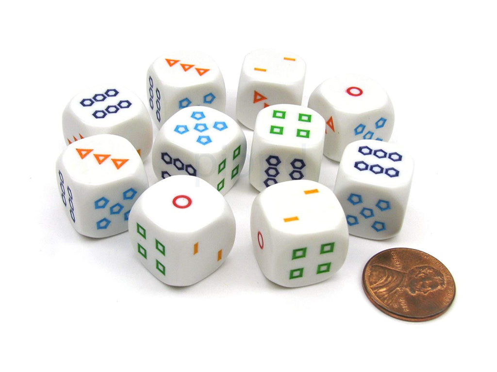 Shapes Dice Six Sided D6 16mm White with Rainbow Pips Kids Learning (s