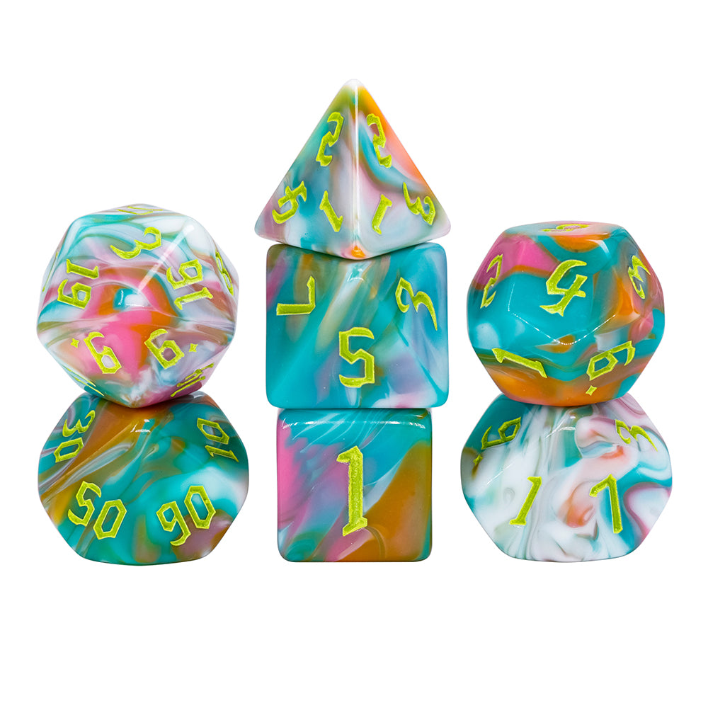 Multi-Colored Green and Gold DnD Dice | Marbled Dice