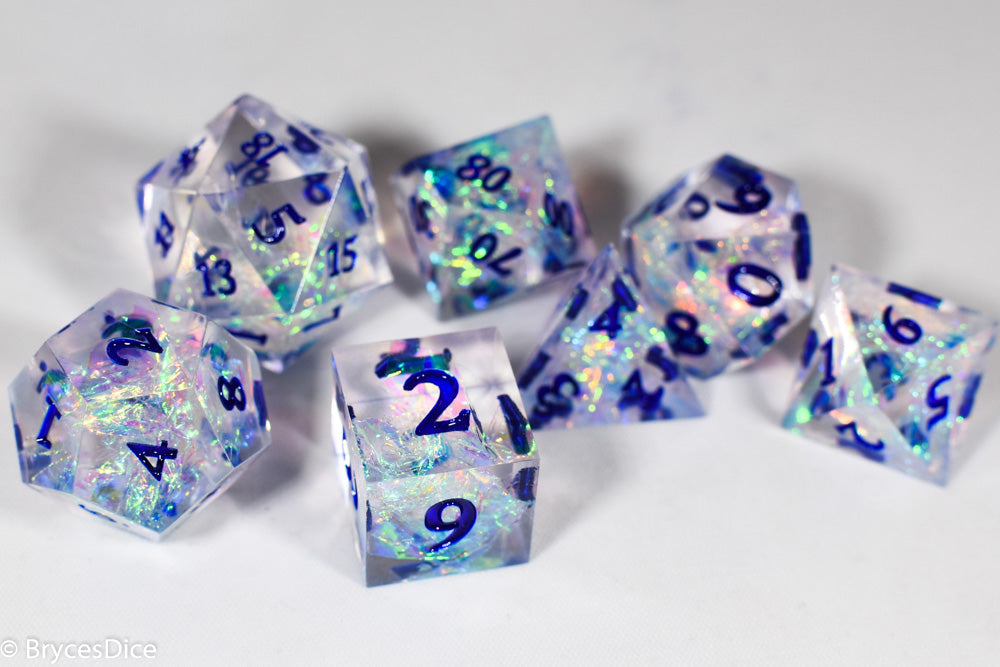 Ice Cube Dice Set | Clear Polyhedral Dice with Shimmer Insert