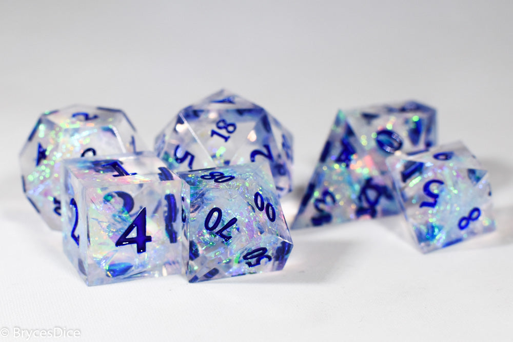 Ice Cube Dice Set | Clear Polyhedral Dice with Shimmer Insert