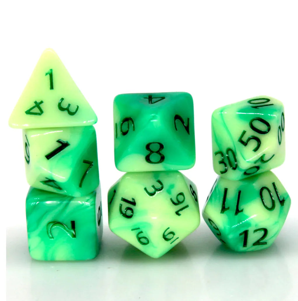 Multi-Colored Green and Gold DnD Dice | Marbled Dice